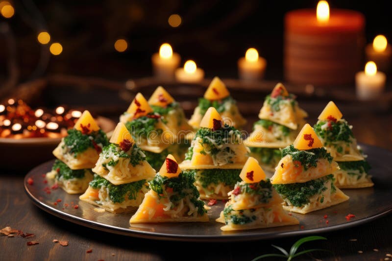 Holiday Appetizer, Canapes in Form of Christmas Tree.Christmas Holiday ...