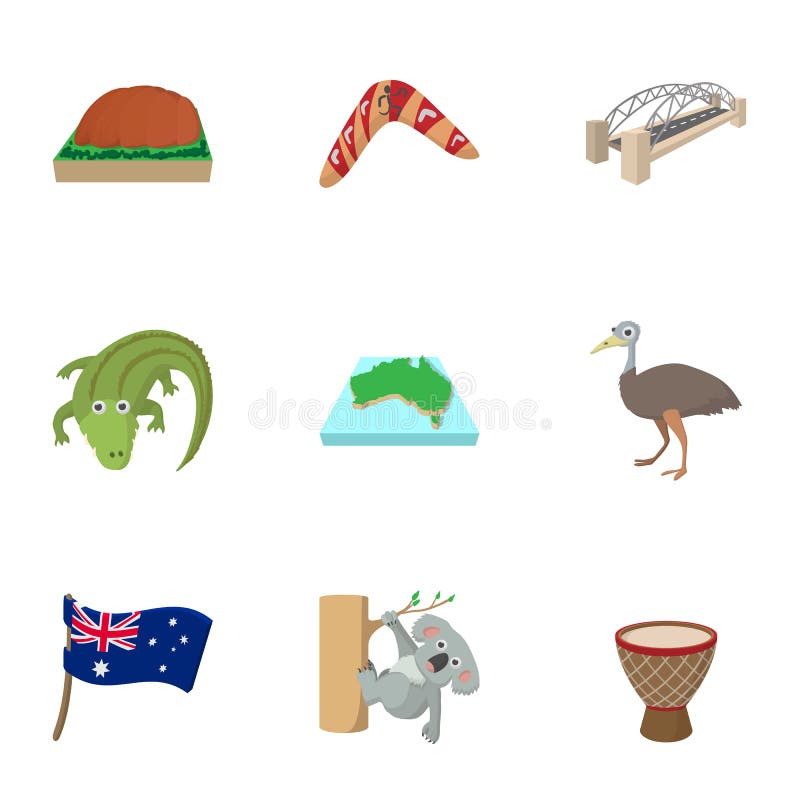 Holiday in Australia Icons Set, Cartoon Style Stock Vector ...