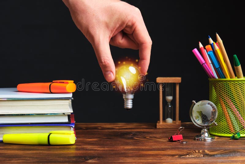 Holiday Back To School With Light Bulb With Light Stock Photo - Image ...