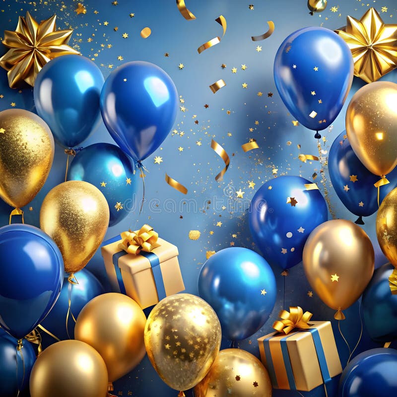 Chic Holiday Vibes Gifts and Balloons in Blue and Gold Stock ...
