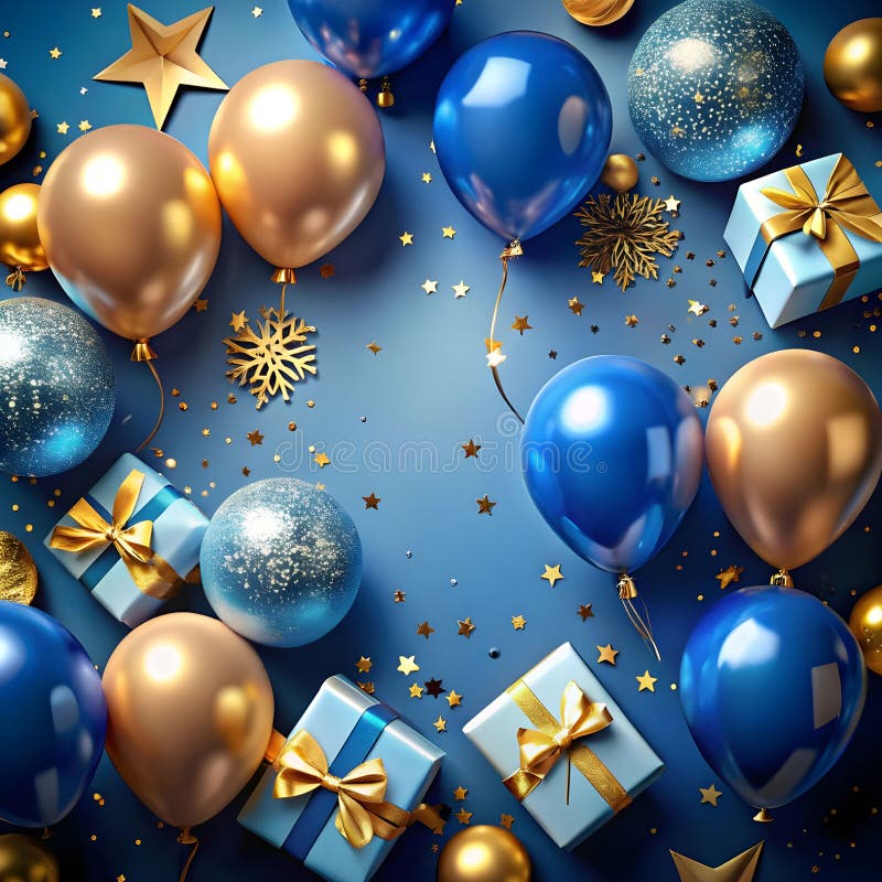 Chic Holiday Vibes Gifts and Balloons in Blue and Gold Stock ...