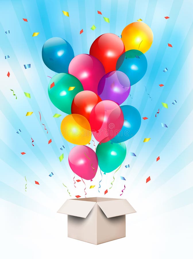 Holiday Background with Colorful Balloons and Open Box. Stock Vector ...