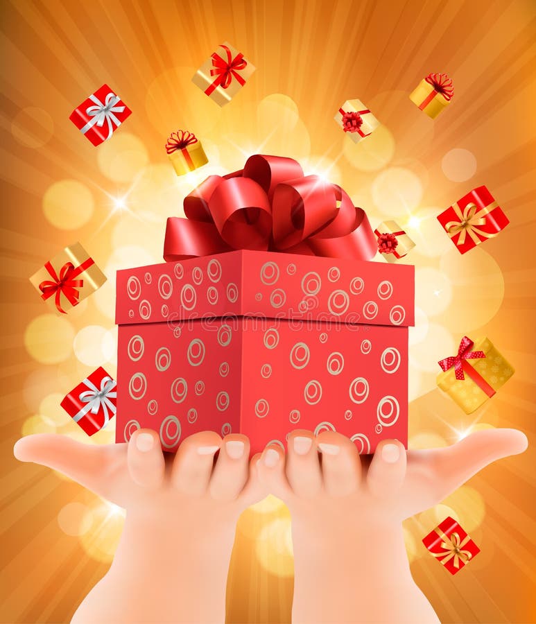 Holiday Background with Hands Holding Gift Boxes. Concept of Giving ...