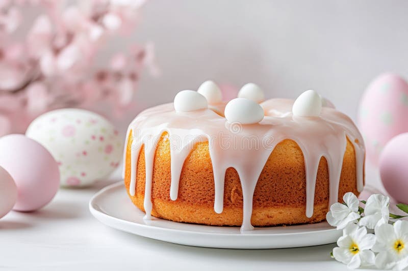 Holiday Baking Scene, Carrot Cakes with Pastel Icing on a White Counter, Surrounded by Easter ...