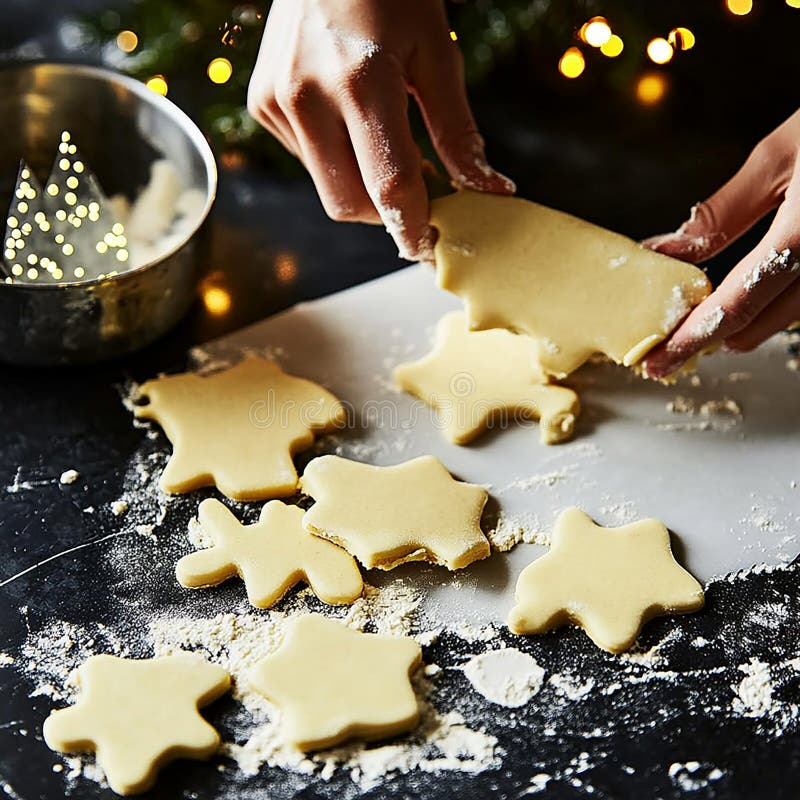"Holiday Baking Scene with Flour-Dusted Hands Rolling Dough" Stock ...