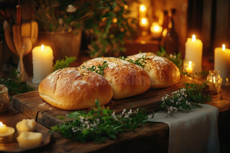 Holiday Baking Tradition, Orthodox Easter Bread Set in a Rustic Kitchen ...