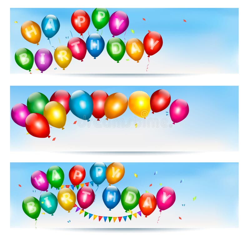 Holiday Banners with Colorful Balloons Stock Vector - Illustration of ...