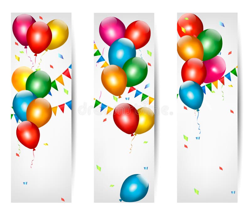 Holiday Banners with Colorful Balloons. Stock Vector - Illustration of ...