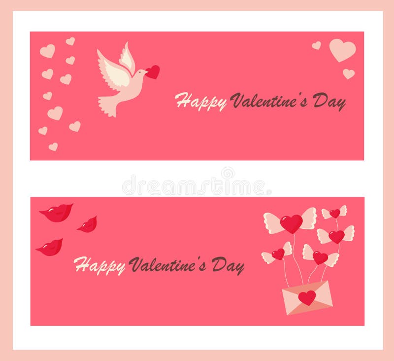Holiday Banners with Symbols for Valentine`s Day Stock Vector ...