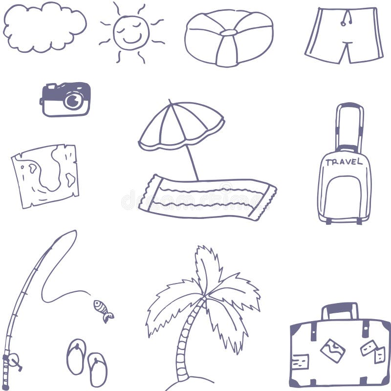 Holiday in beach doodle stock vector. Illustration of retro - 71836326