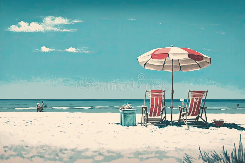 Holiday on a sandy beach stock illustration. Illustration of nature ...