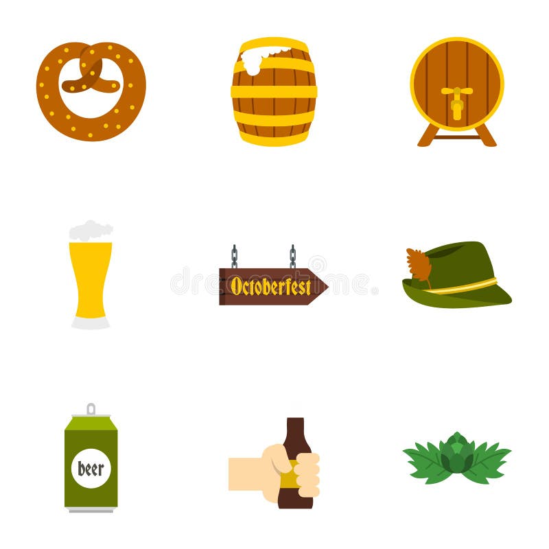 Holiday of Beer Icons Set, Flat Style Stock Vector - Illustration of ...