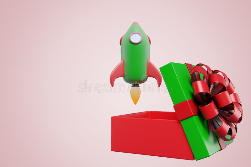 The Holiday Begins. a Cartoon Rocket Flies Out of an Open Gift Box ...
