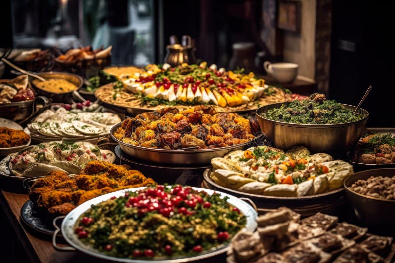 Holiday Buffet Table with Food Generative Ai Stock Illustration ...