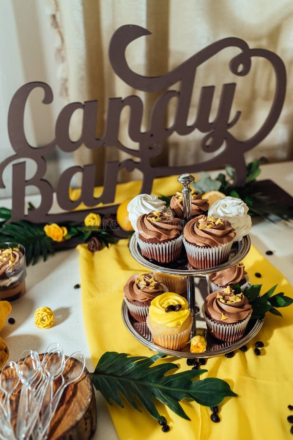 Holiday Candy Bar. Candy Bar Served with Cupcakes with Chocolate and ...