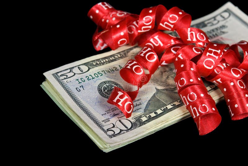 Red Christmas Ribbon on Cash Stock Photo - Image of greenback, currency ...