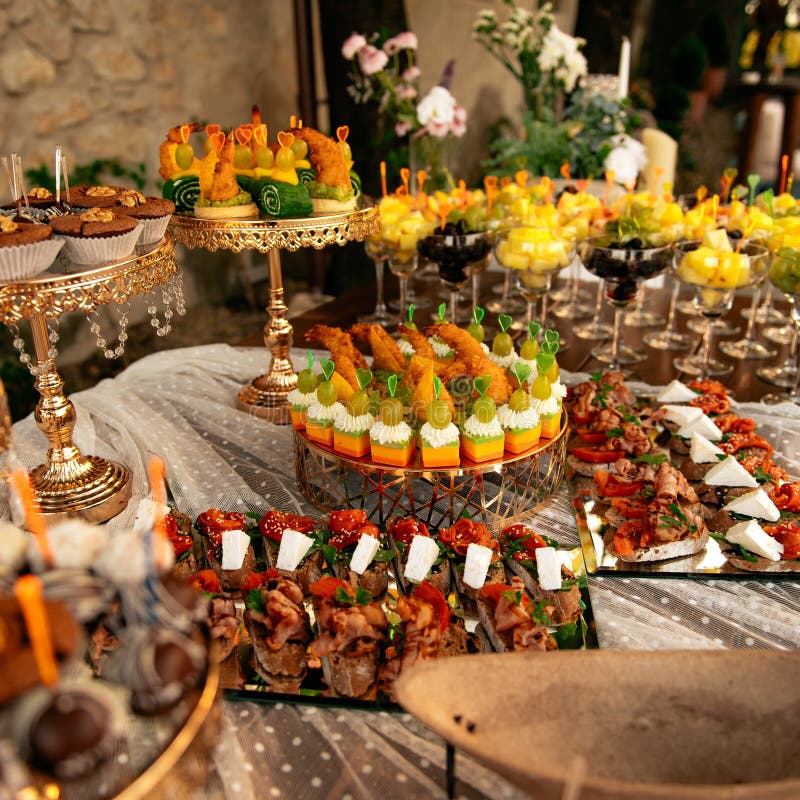 Cheese Canape on a Tray, Buffet Table Setting Stock Photo - Image of ...