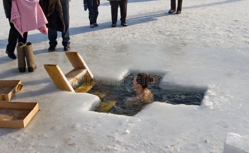 The Girl Bathes in an Ice-hole on the River Editorial Stock Photo ...