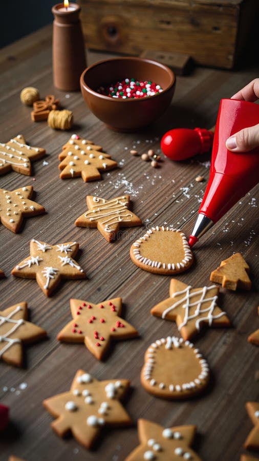 Holiday Cookie Decorating Scene with Assorted Christmas Shapes and ...