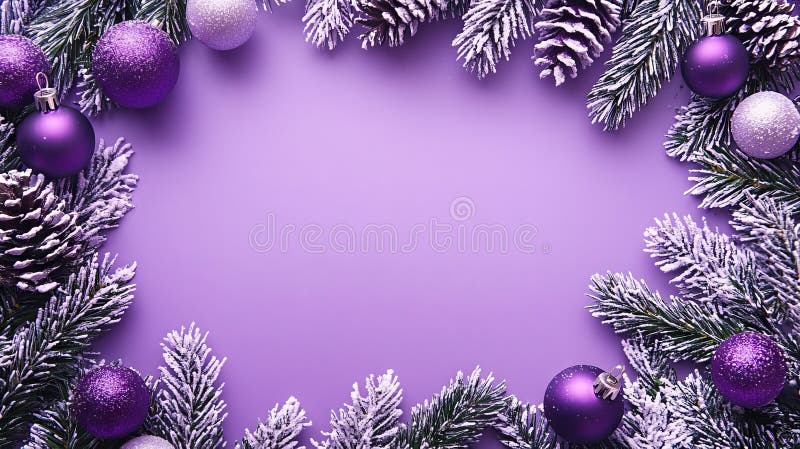 Holiday Decorations with Purple Ornaments and Twinkling Lights Stock ...