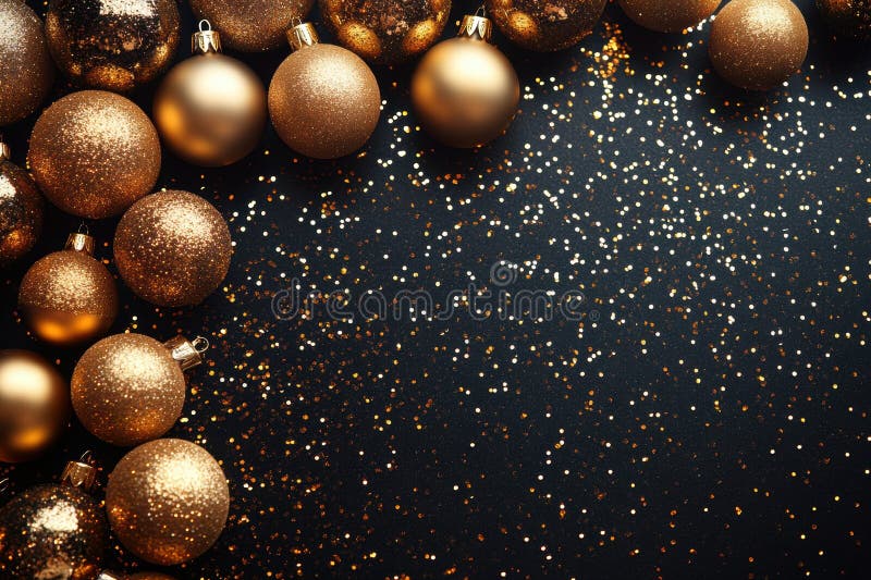 Holiday Decorations, Shiny Gold Decorations on a Dark Backdrop ...