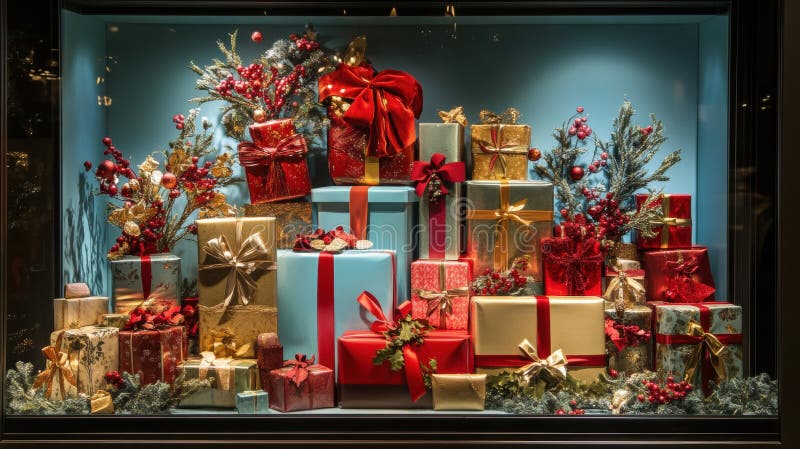 Holiday Display of Gift Boxes with Ribbons Stock Illustration ...