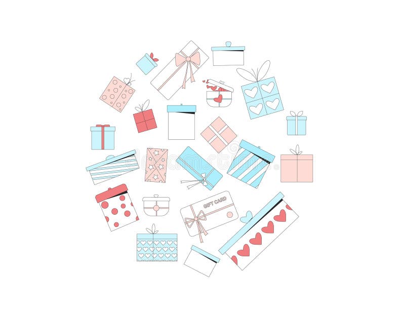 Holiday Doodle Circle Composition. Gifts Elements Round Emblem. Set of ...