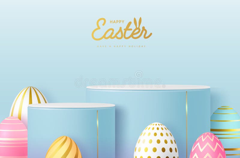 Holiday Easter Showcase Blue Background with 3d Podium and Colorful ...