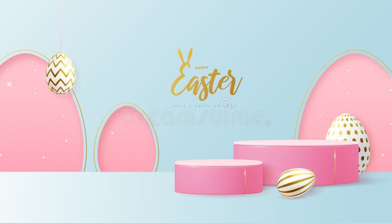 Holiday Easter Showcase Blue Background with 3d Podium and Easter Eggs ...