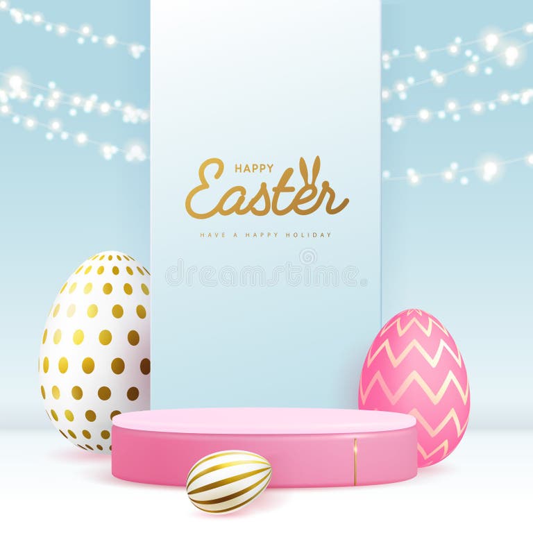 Holiday Easter Showcase Blue Background with 3d Podium, Easter Eggs and ...