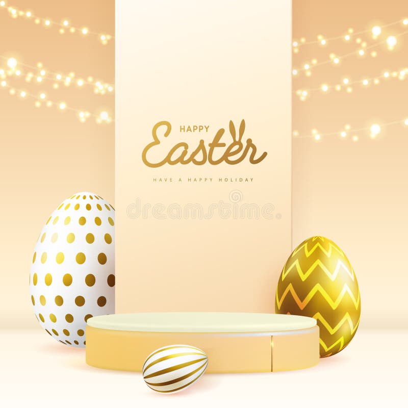 Holiday Easter Showcase Gold Background with 3d Podium, Easter Eggs and ...