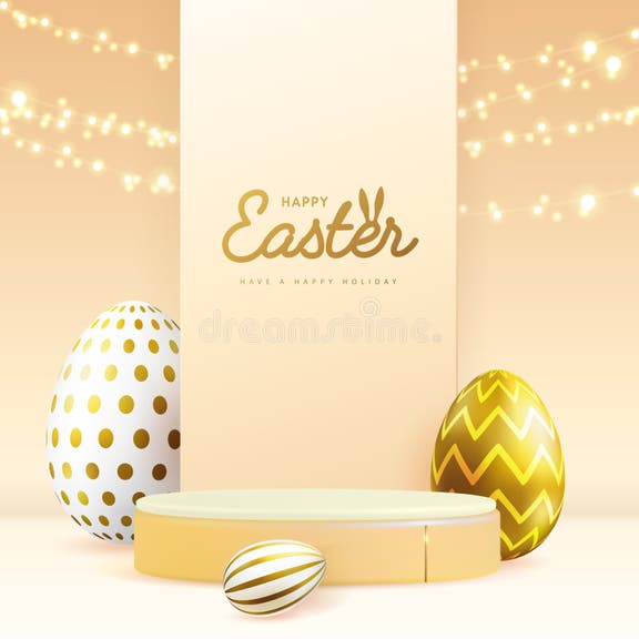 Holiday Easter Showcase Gold Background with 3d Podium, Easter Eggs and ...