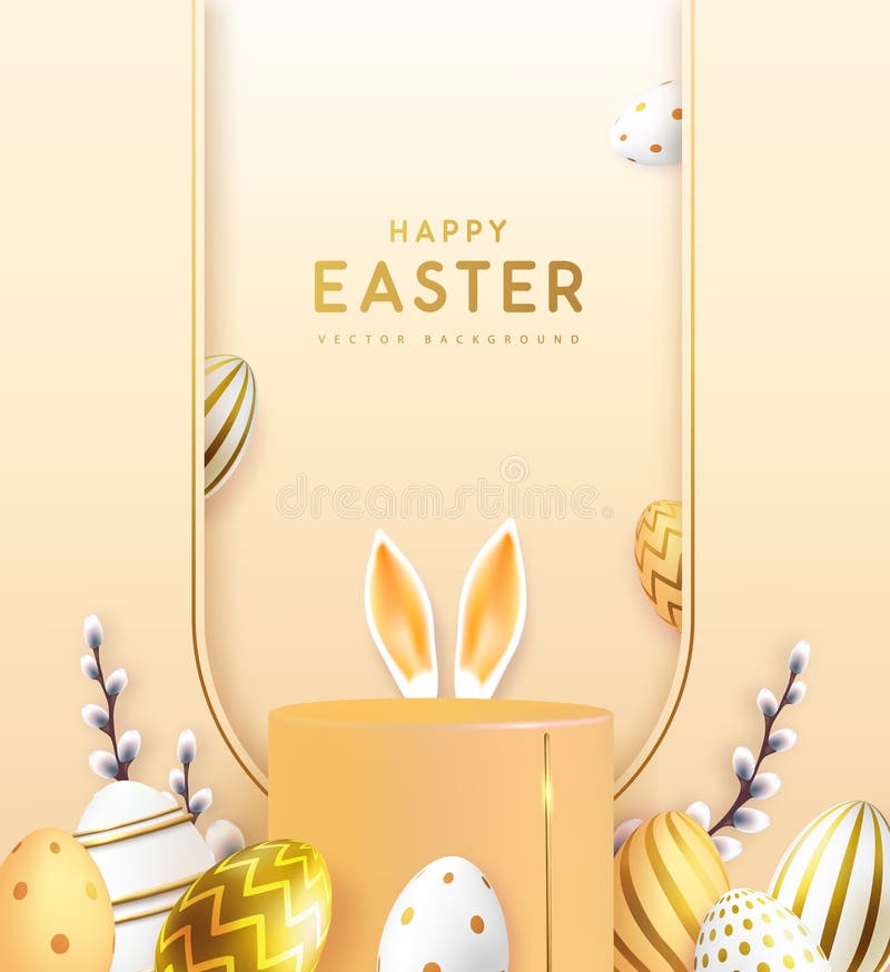 Holiday Easter Showcase Gold Background with 3d Podium, Easter Eggs and ...