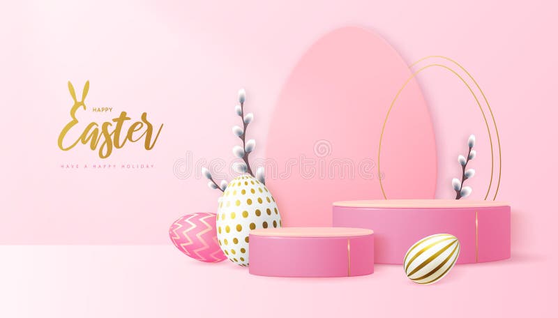 Holiday Easter Showcase Pink Background with 3d Podium, Easter Eggs and ...