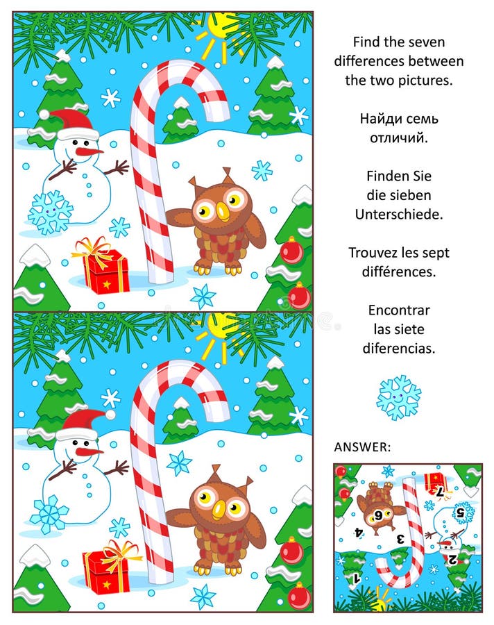 Christmas Or New Year Find The Differences Picture Puzzle Stock Vector
