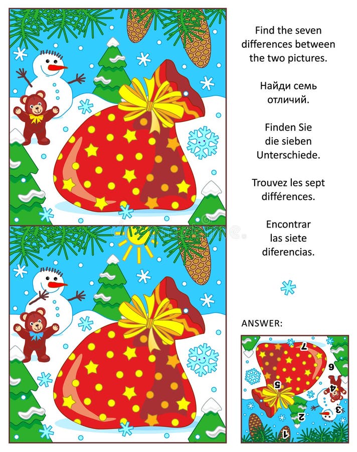 Christmas Or New Year Find The Differences Picture Puzzle Stock Vector