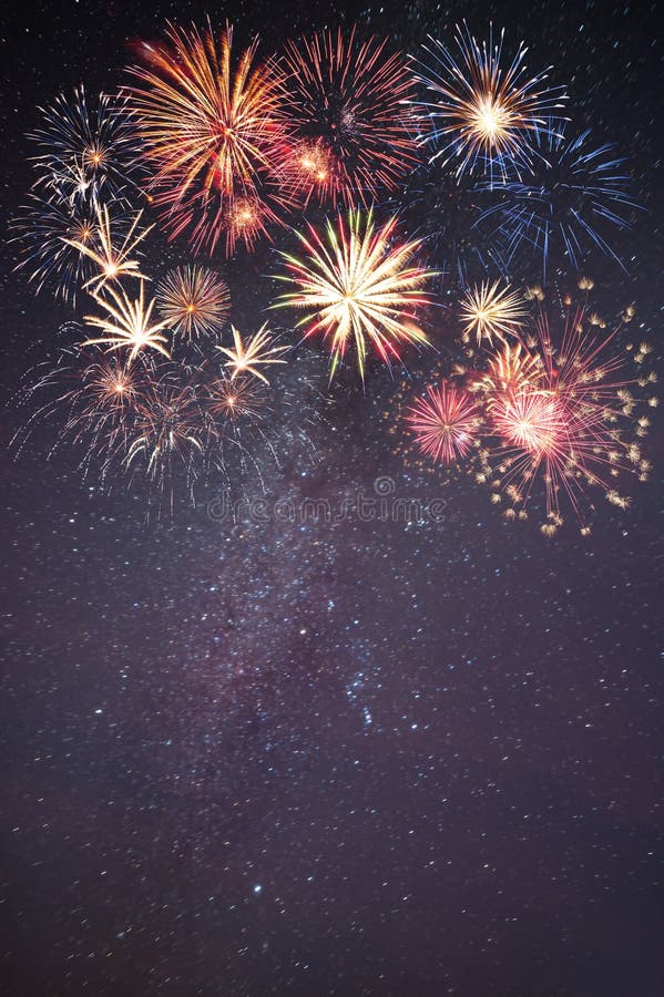 Holiday Fireworks in Night Sky Stock Image - Image of majestic, merry ...