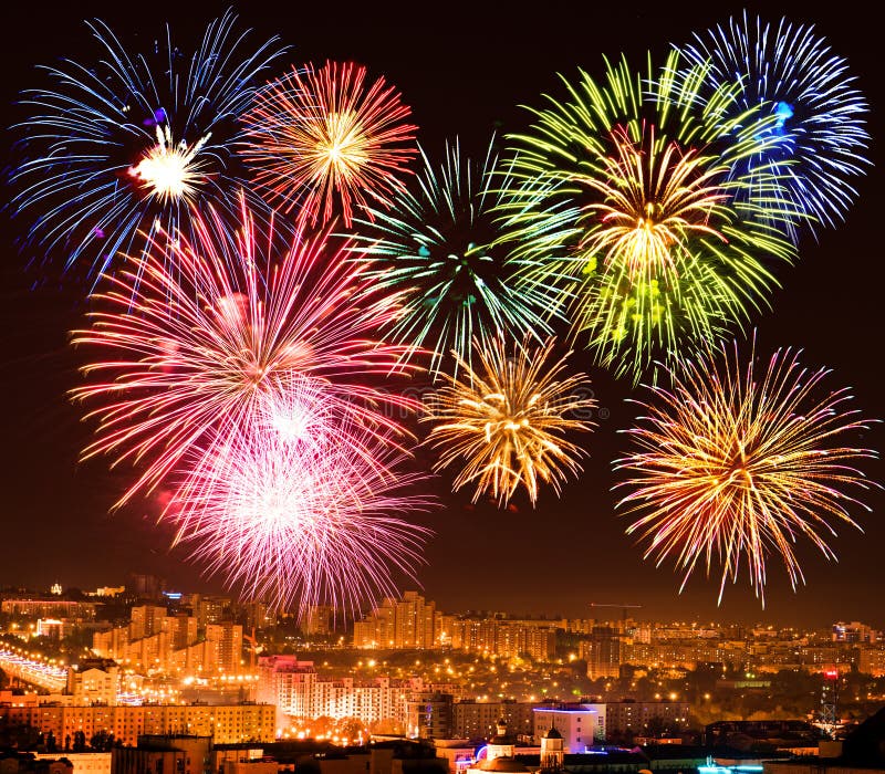 Fireworks over the city stock image. Image of beautiful - 125244841
