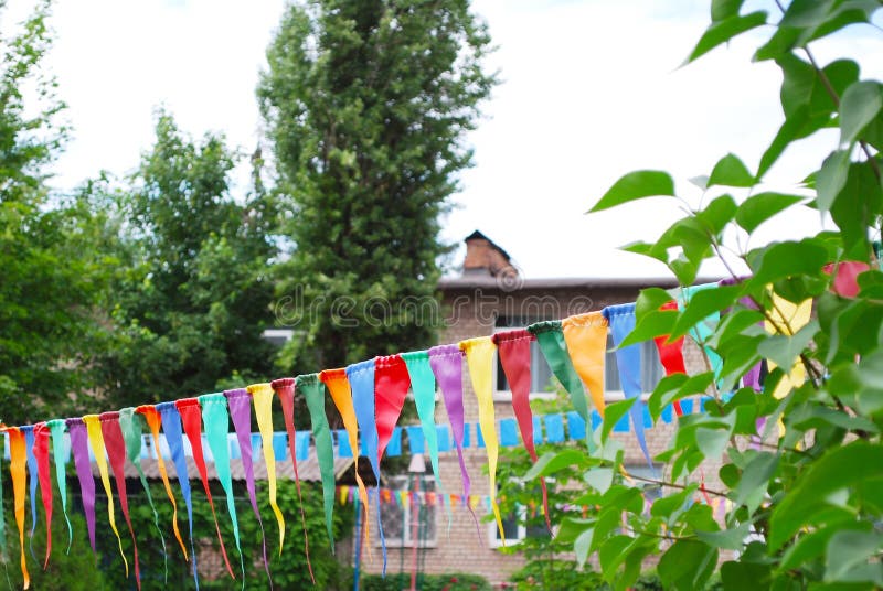 Holiday Flags Hanging on the Street Stock Photo - Image of decoration ...