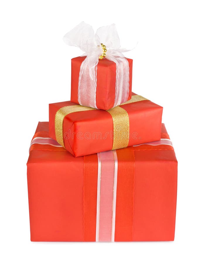 One Gift Christmas Box Wrapped with Kraft Paper and Red Bow Stock Image ...