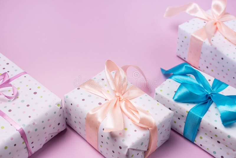 Holiday Gift Boxes on Pink Background Holiday Greeting Card Horizontal ...