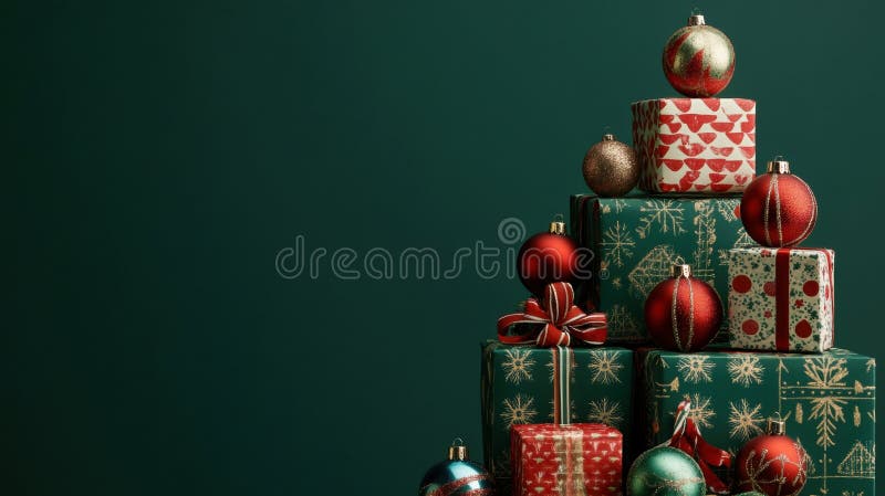 Holiday Gift Boxes Stacked with Ornaments Stock Illustration ...