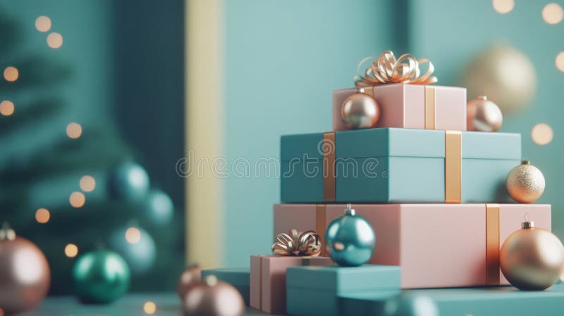 Holiday Gift Boxes Stacked with Ornaments Stock Illustration ...