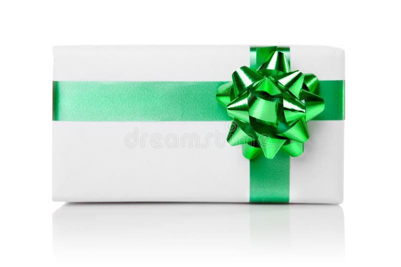 Holiday Gift with Green Ribbon Isolated Stock Photo - Image of green ...
