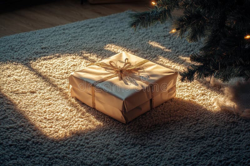 Holiday Gift Presentation, Elegantly Wrapped Box Under a Twinkling ...