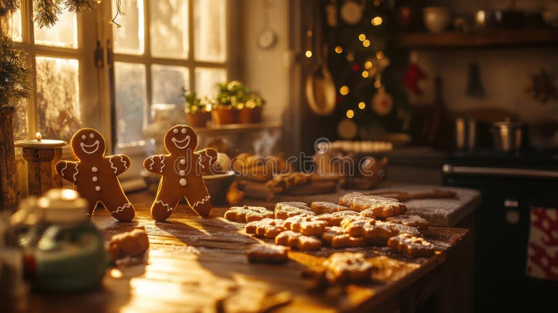 Holiday Gingerbread Men Baking in a Cozy Kitchen Stock Illustration ...