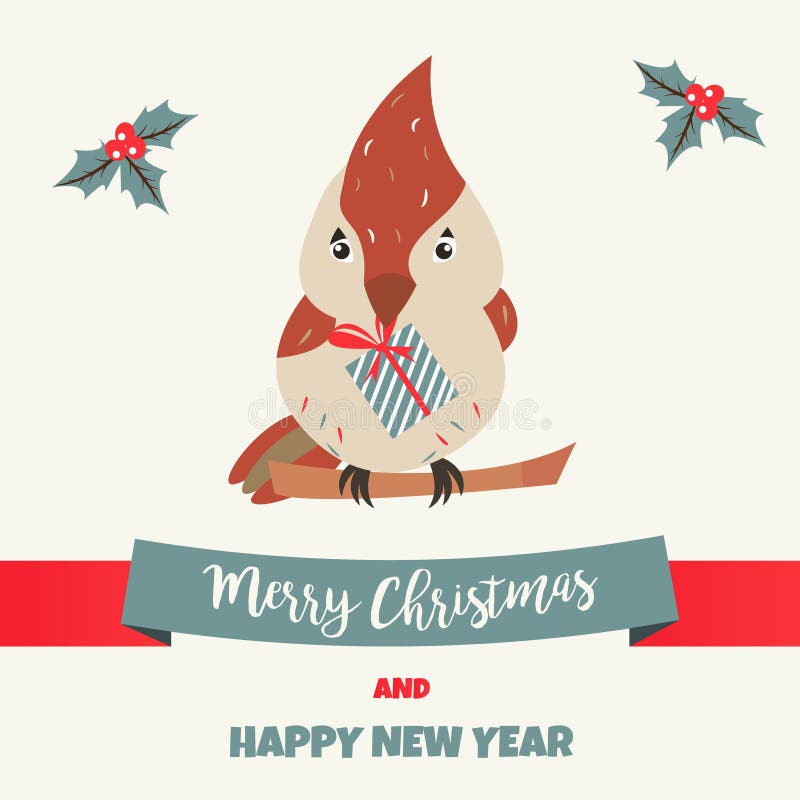 Holiday Greeting Card with Cute Robin Bird Stock Vector - Illustration ...