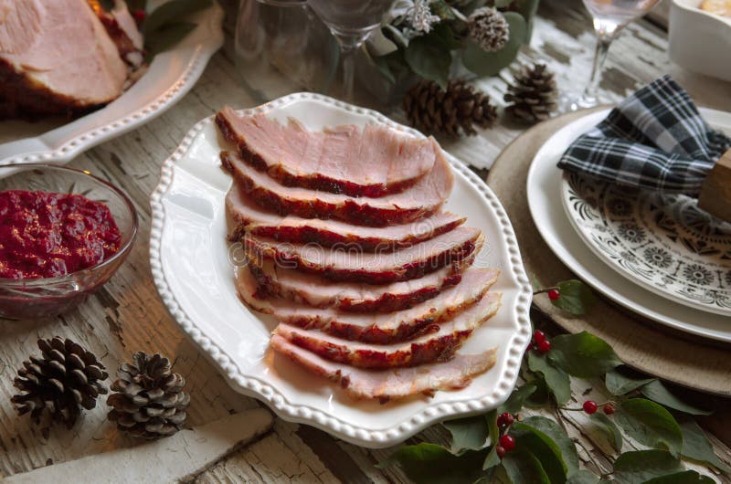 Holiday Ham Platter Table Spread Stock Photo - Image of fancy, decor ...