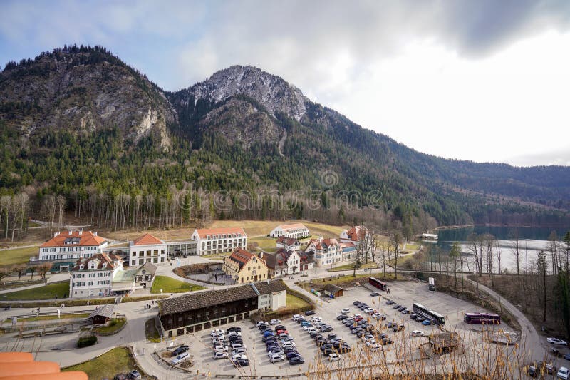 Holiday Homes and Car Park Against the Backdrop of the Alps Stock Photo ...