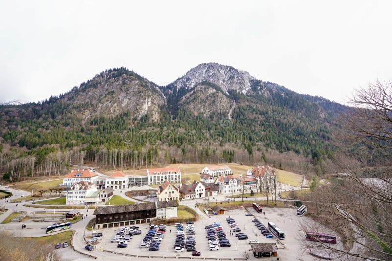 Holiday Homes and Car Park Against the Backdrop of the Alps Stock Photo ...